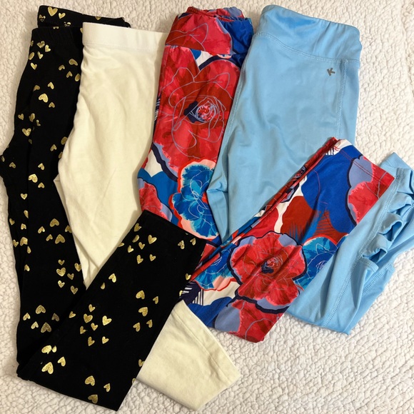 Bottoms | Leggings 4 Bundle Girls 112 Black With Gold Stars Light Blue ...